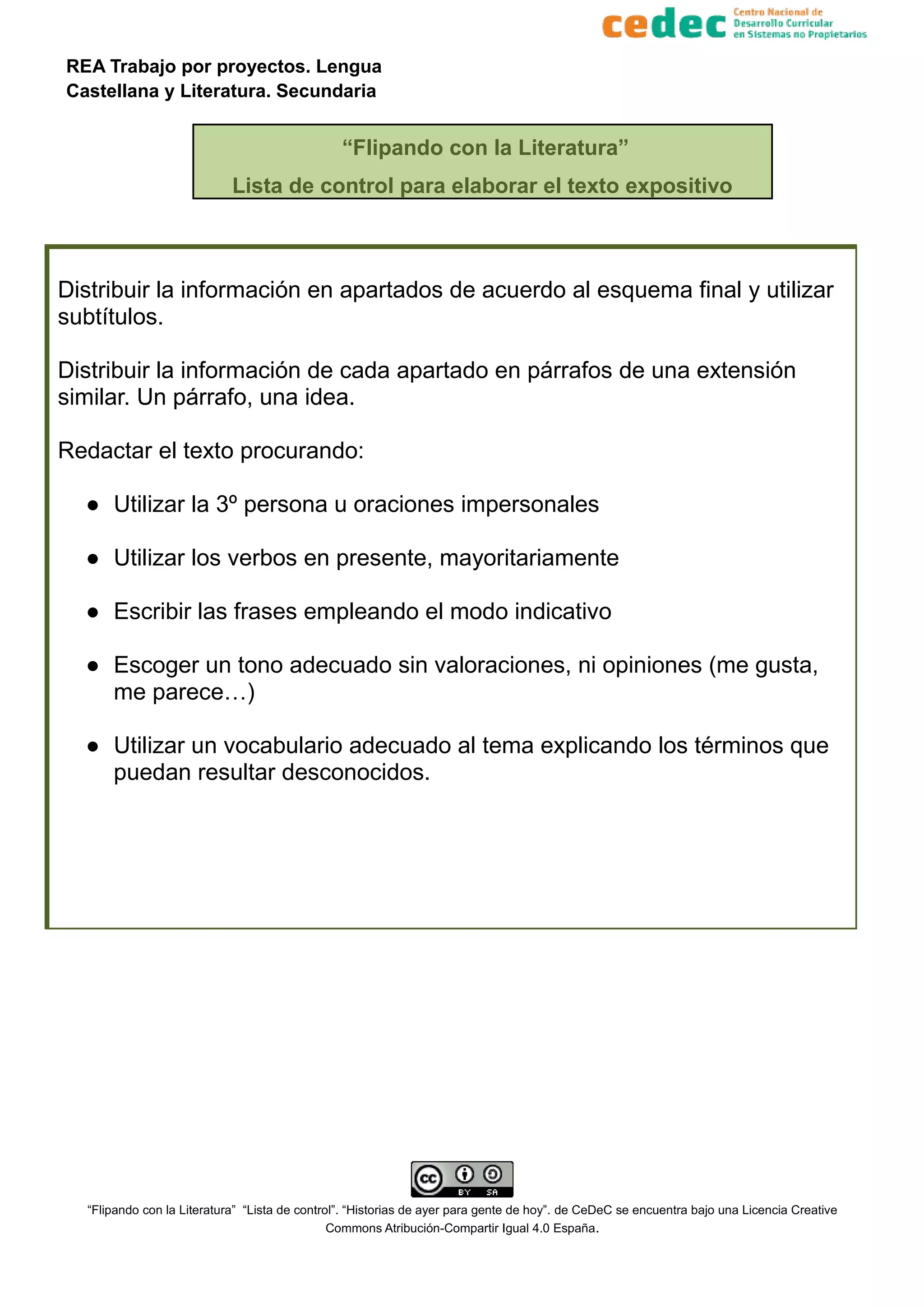 Lista de control para escribir un texto expositivo | ODT