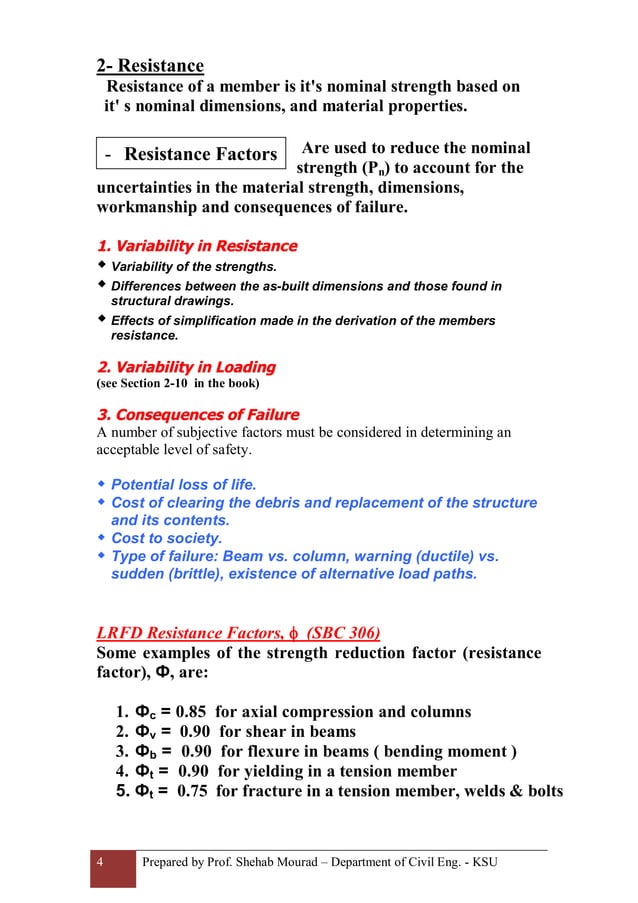 04-LRFD Concept (Steel Structural Design & Prof. Shehab Mourad) | PDF