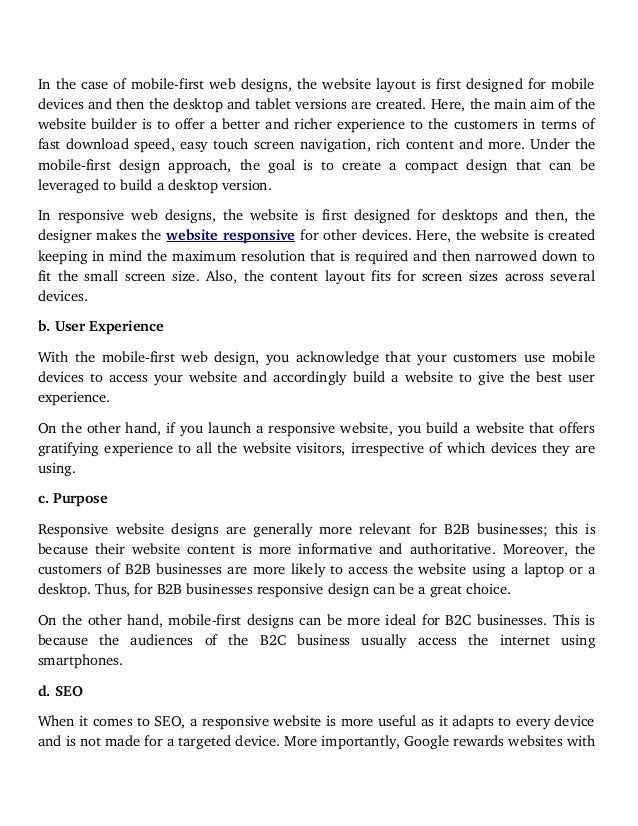 4 Major Differences Between Mobile First Design And Responsive Design Pdf