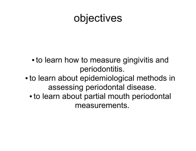 Measuring Periodontal Diseases | PDF | Dental Health | Diseases and ...