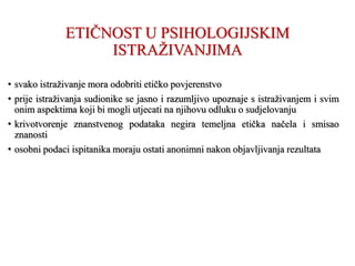 Metode istraživanja u psihologiji | PPTX