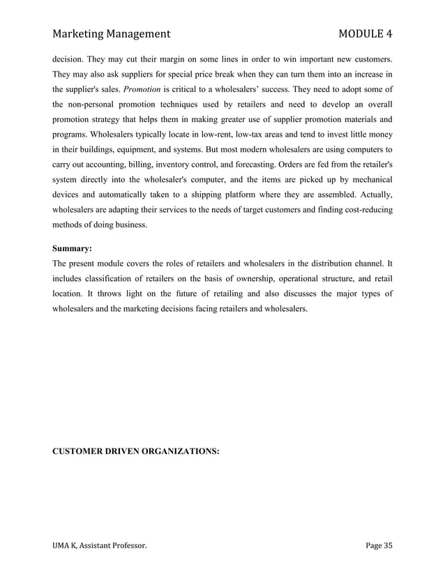 Marketing management module 4 uma k | PDF