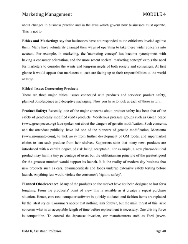 Marketing management module 4 uma k | PDF