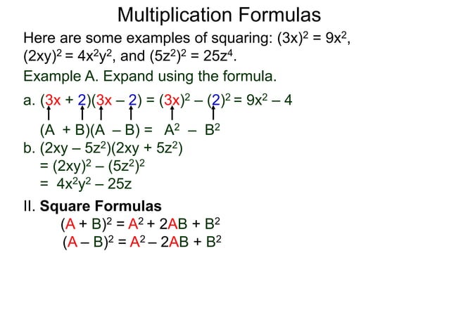 4 multiplication formulas x | PPT