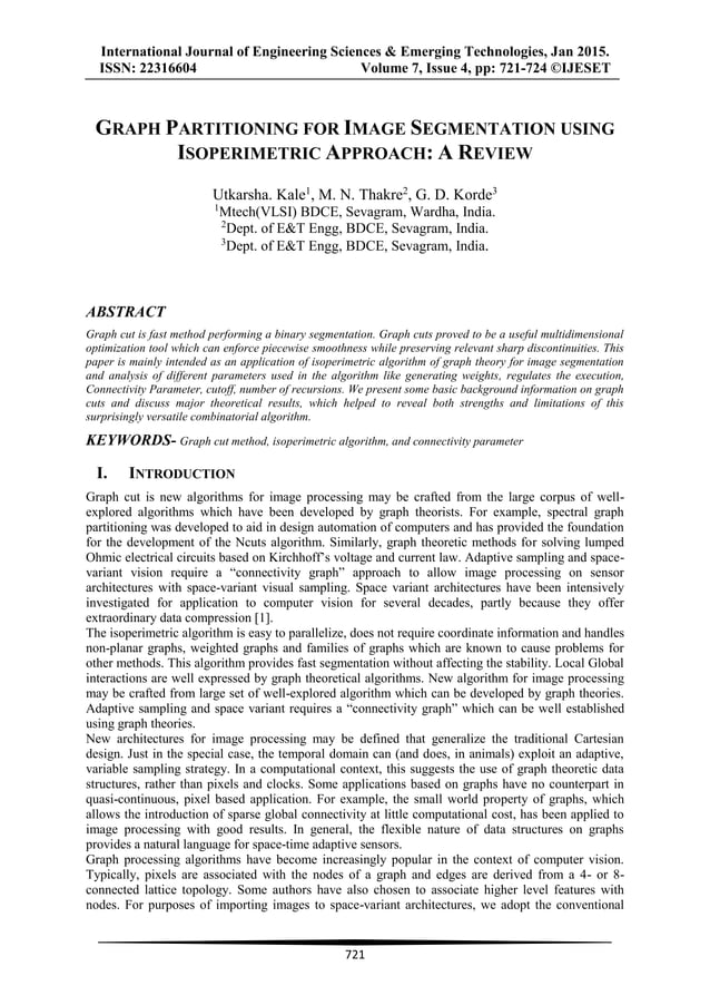 GRAPH PARTITIONING FOR IMAGE SEGMENTATION USING ISOPERIMETRIC APPROACH: A REVIEW | PDF