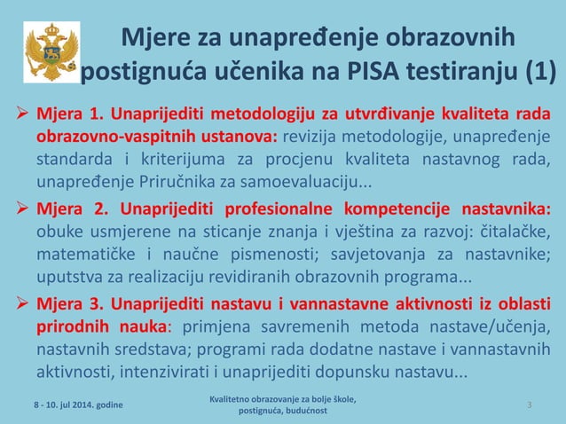Preporuke i aktivnosti u cilju poboljšanja postignuća učenika na PISA ...