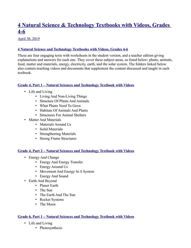 4 Natural Science and Technology Textbooks with Videos, Grades 4-6 | PDF