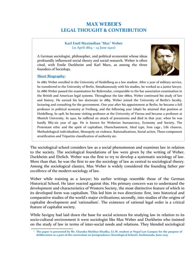 Max Weber's Legal Thought & Contribution | PDF