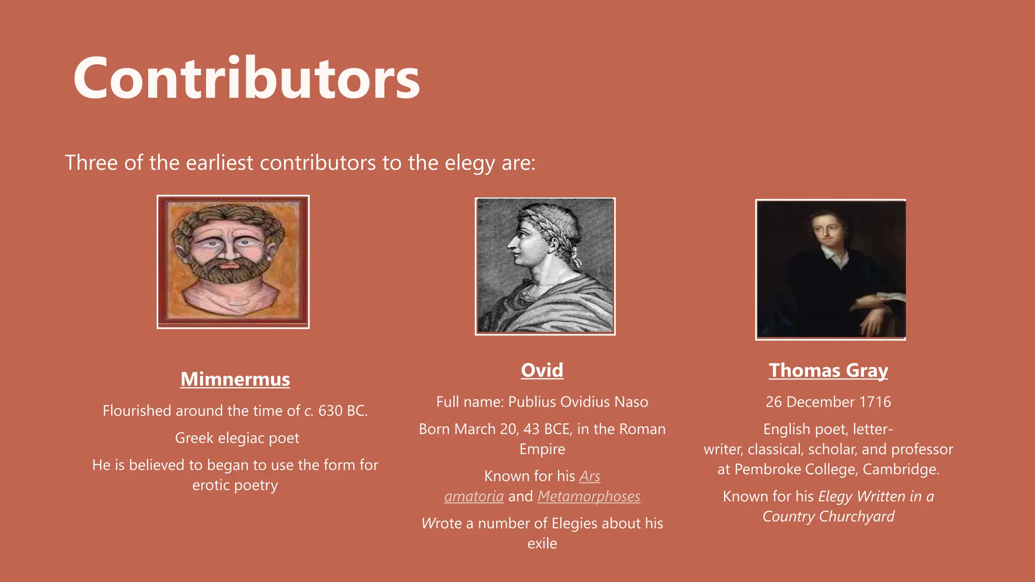 The Presentation Focus on the Elegy, a type of Poem. With an original ...