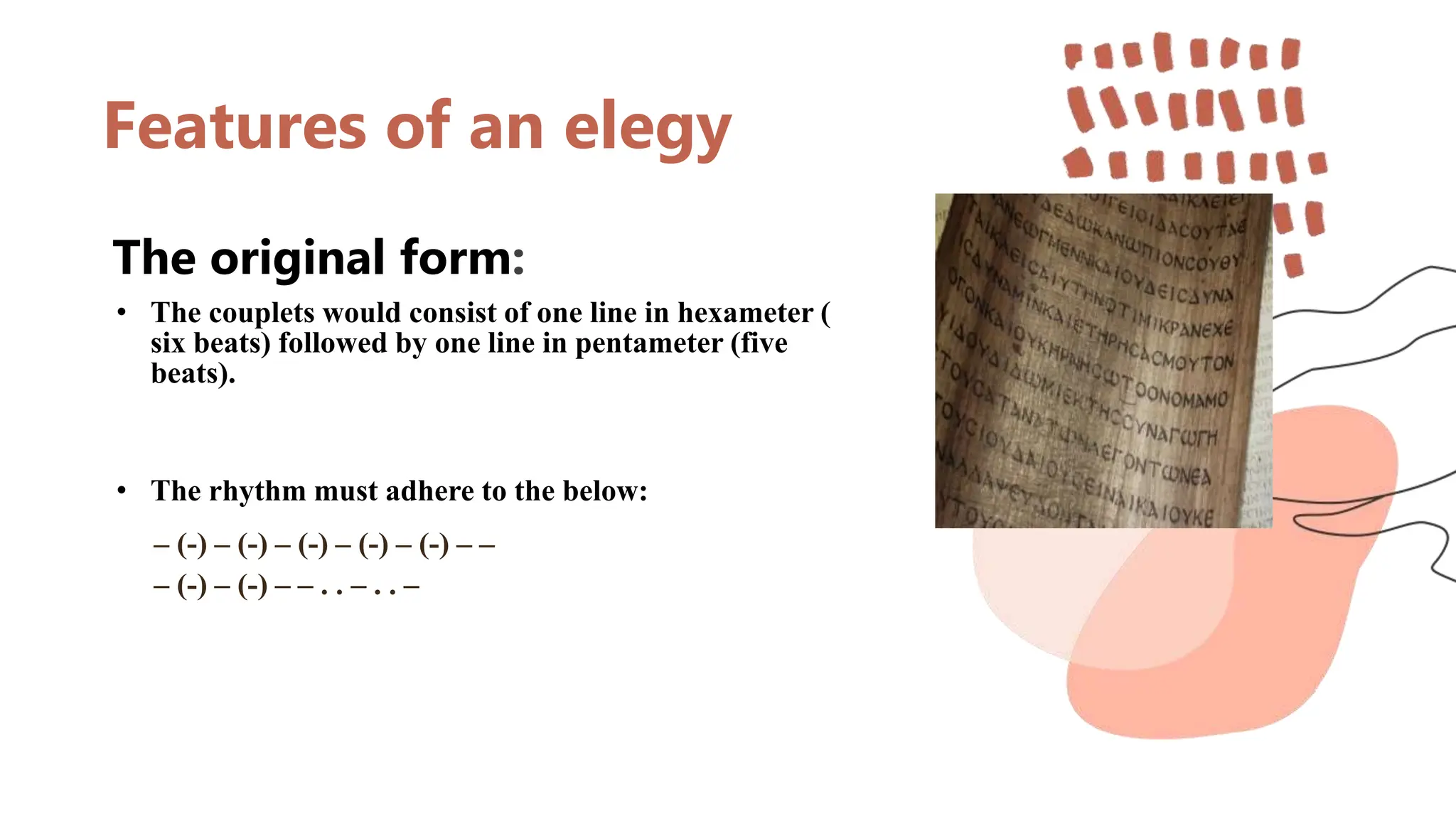 The Presentation Focus on the Elegy, a type of Poem. With an original ...