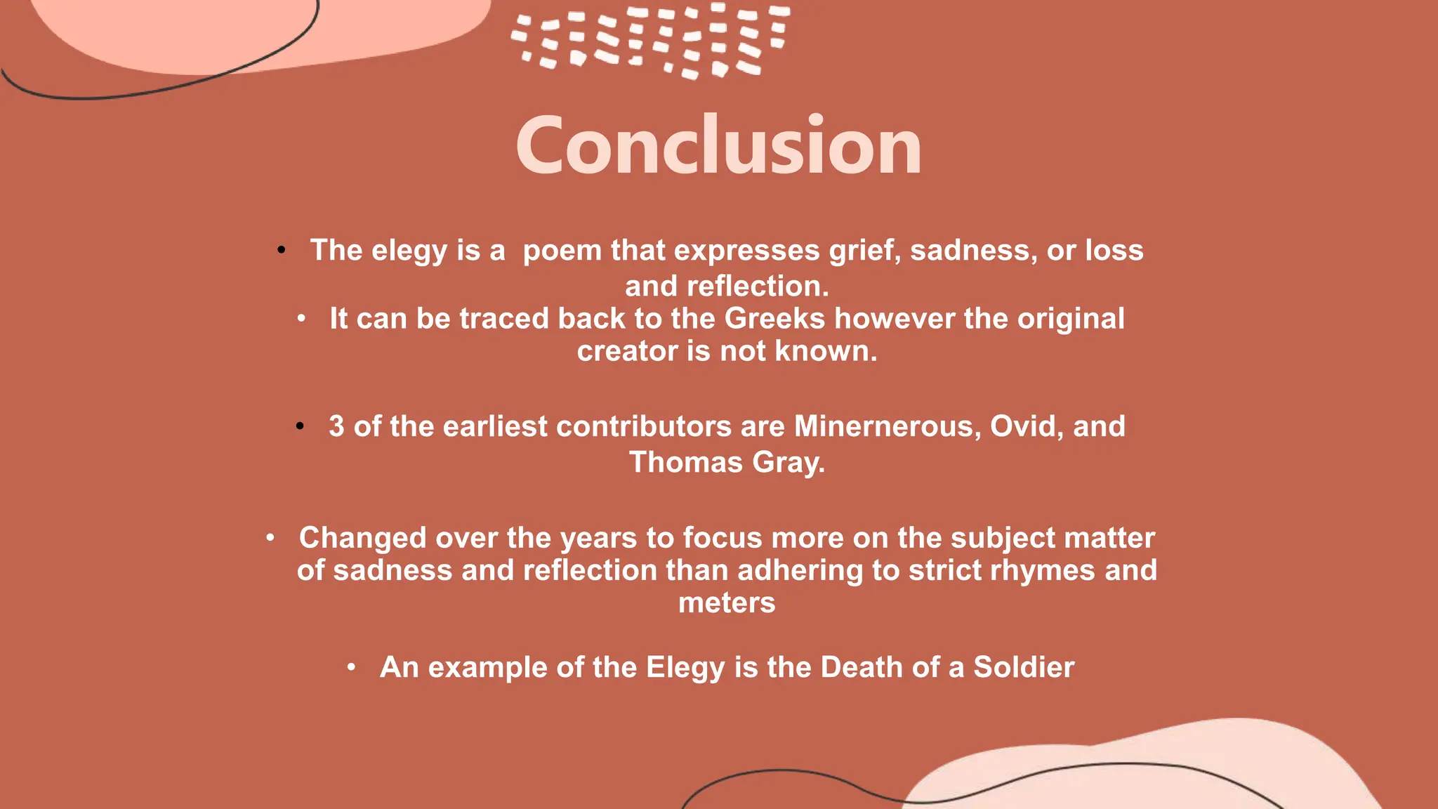 The Presentation Focus on the Elegy, a type of Poem. With an original ...