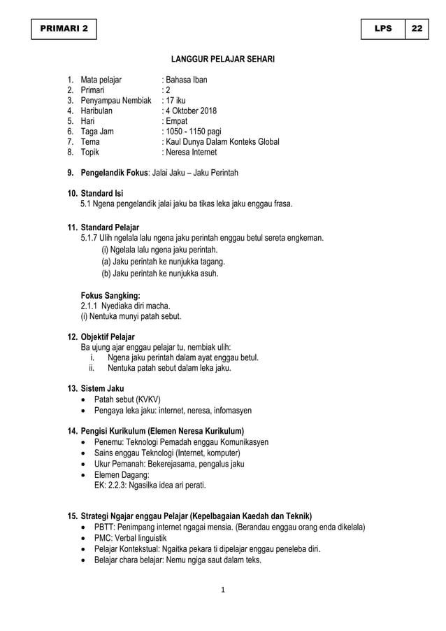 Langgur Pelajar Sehari Primari 2 | PDF