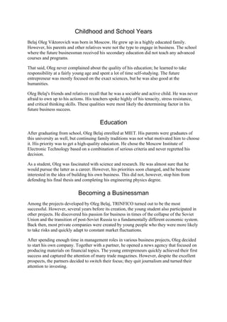 Biography of Oleg Viktorovich Belaj: the CEO of TRINFICO Investment ...