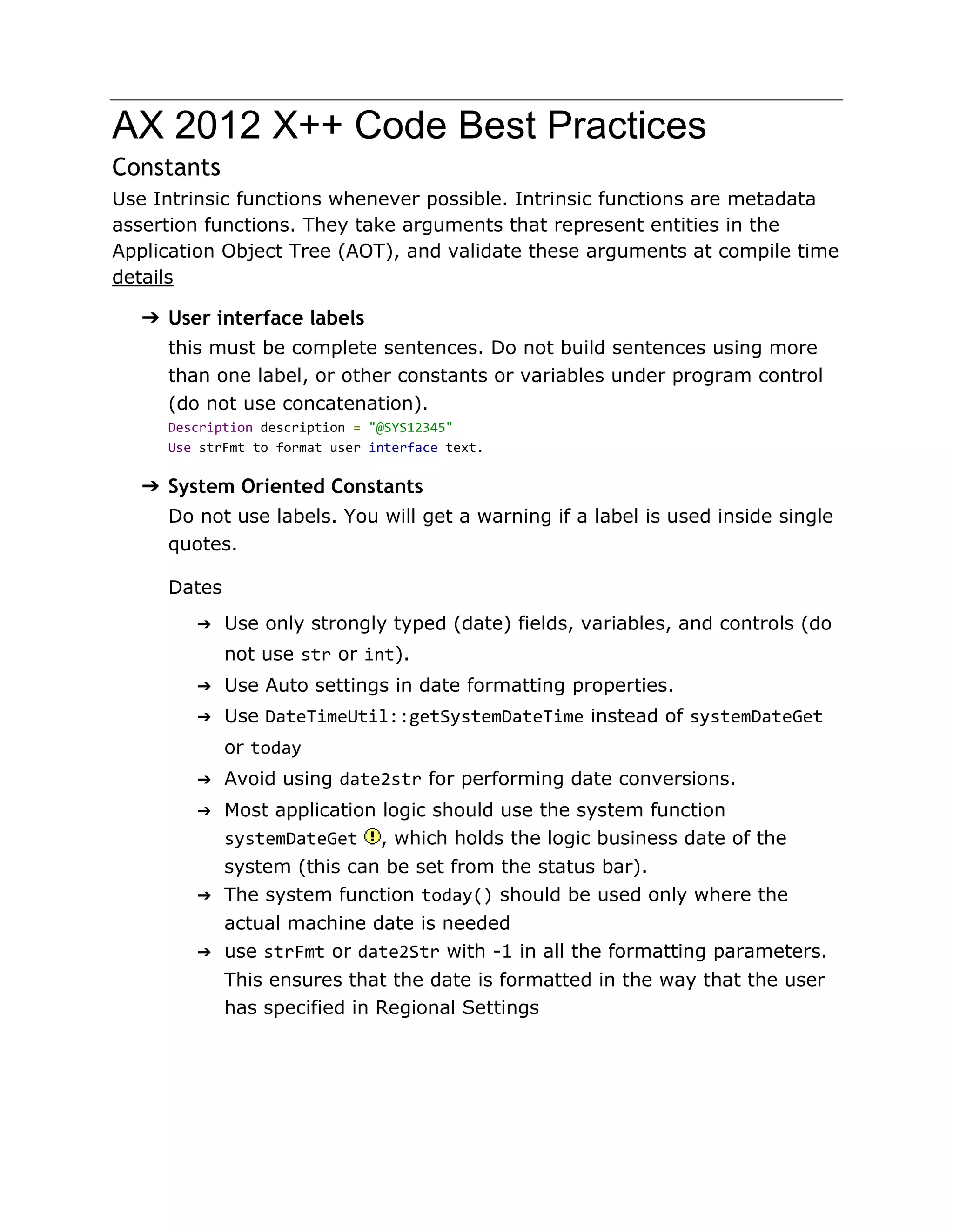 Ax 2012 x++ code best practices | DOCX