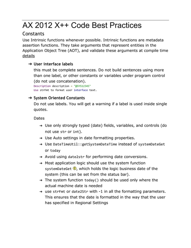 Ax 2012 x++ code best practices | DOCX | Programming Languages | Computing