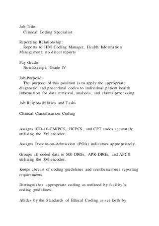 4 pagesObjectivesDevelop a job posting for an HIM coding p | DOCX