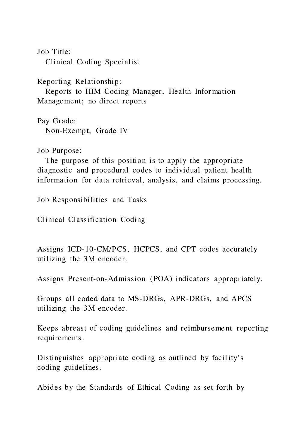 4 pagesObjectivesDevelop a job posting for an HIM coding p | DOCX