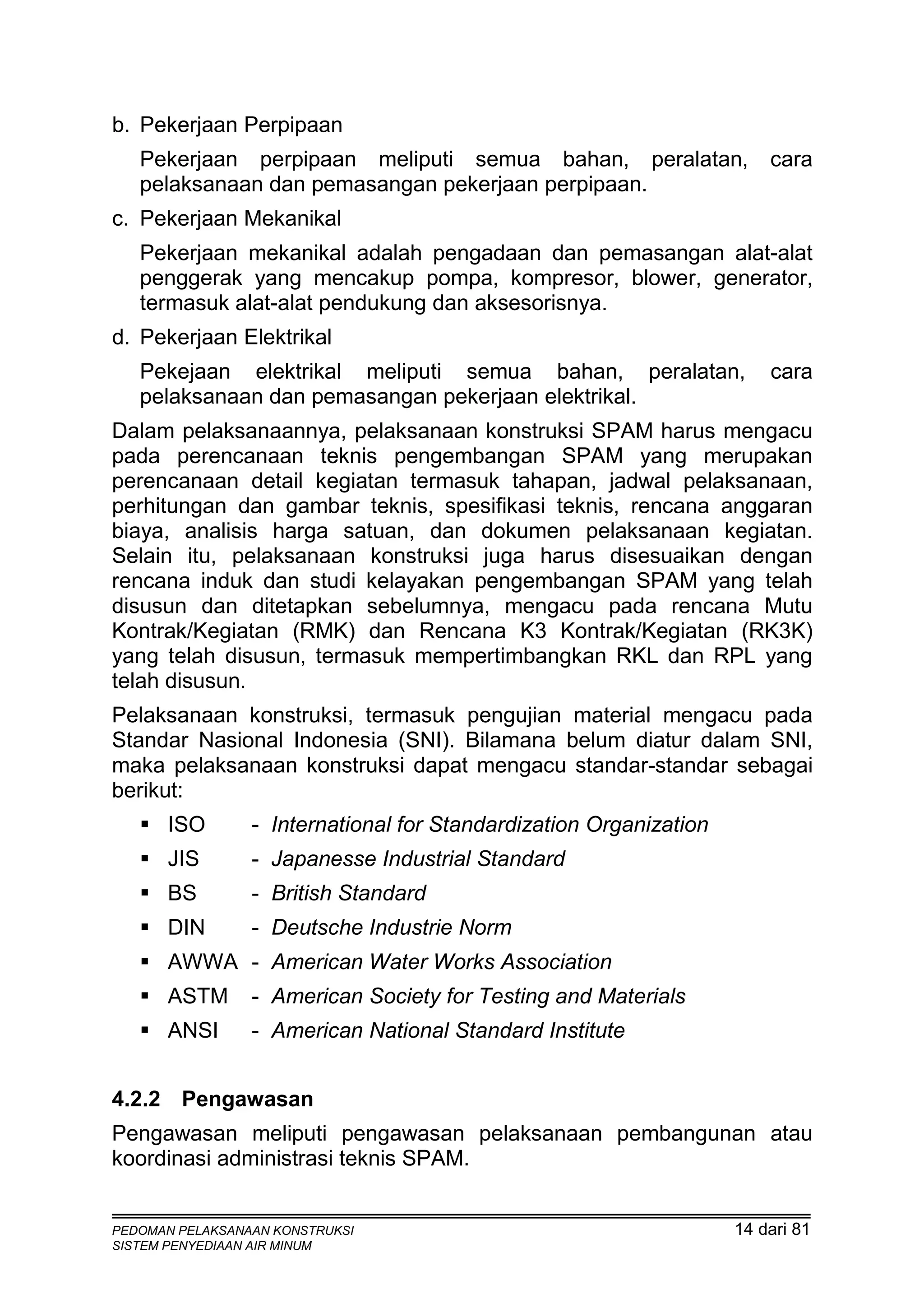 Pedoman Pelaksanaan Konstruksi Sistem Penyediaan Air Minum | PDF