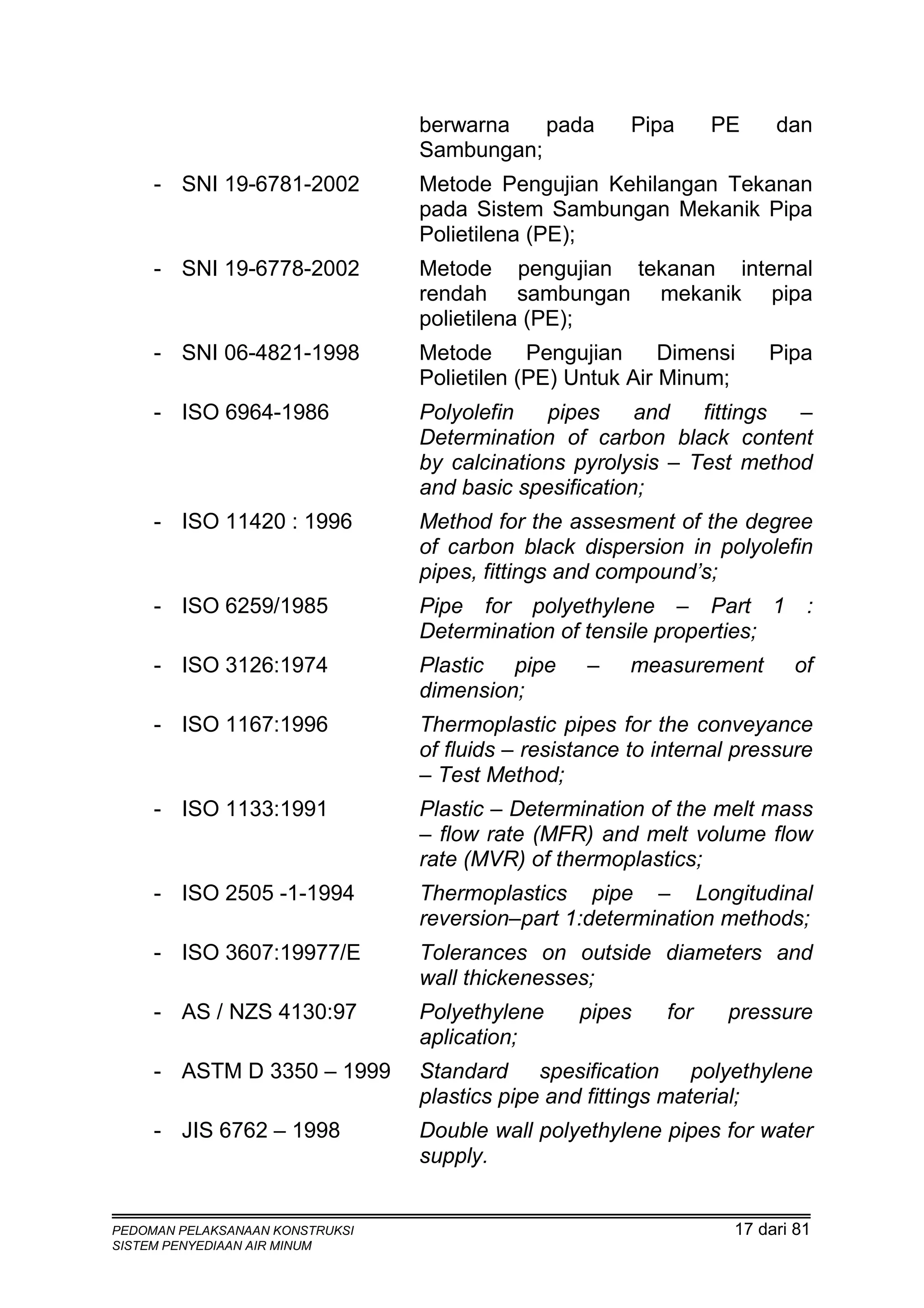 Pedoman Pelaksanaan Konstruksi Sistem Penyediaan Air Minum | PDF