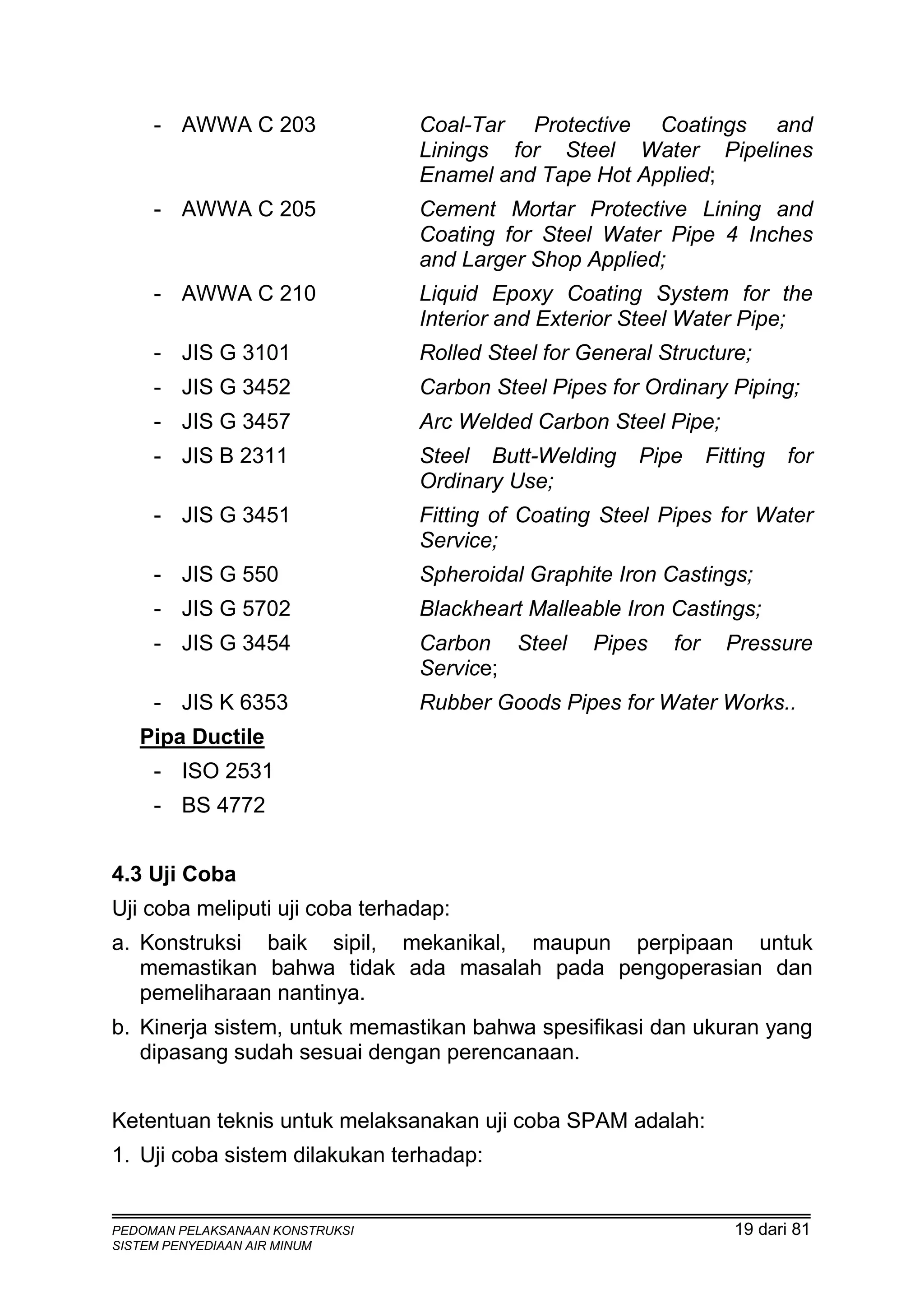 Pedoman Pelaksanaan Konstruksi Sistem Penyediaan Air Minum | PDF