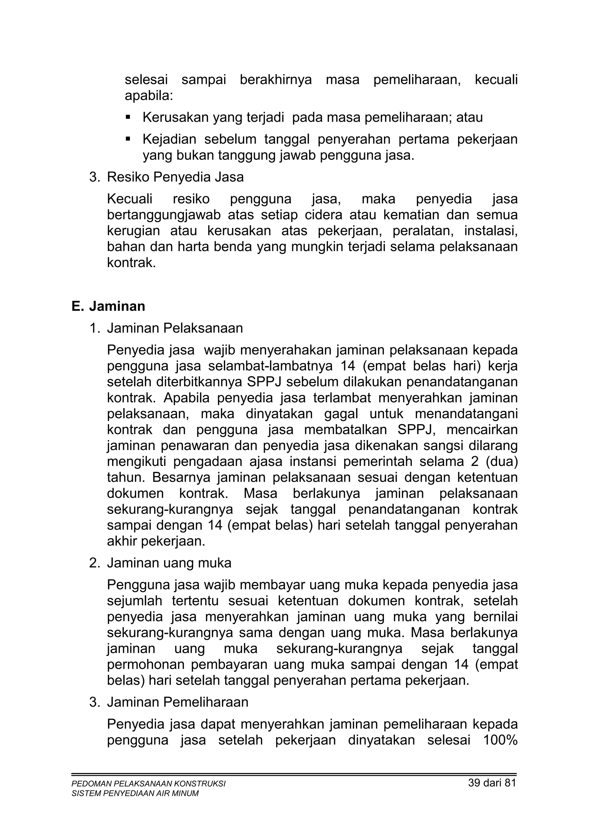 Pedoman Pelaksanaan Konstruksi Sistem Penyediaan Air Minum | PDF
