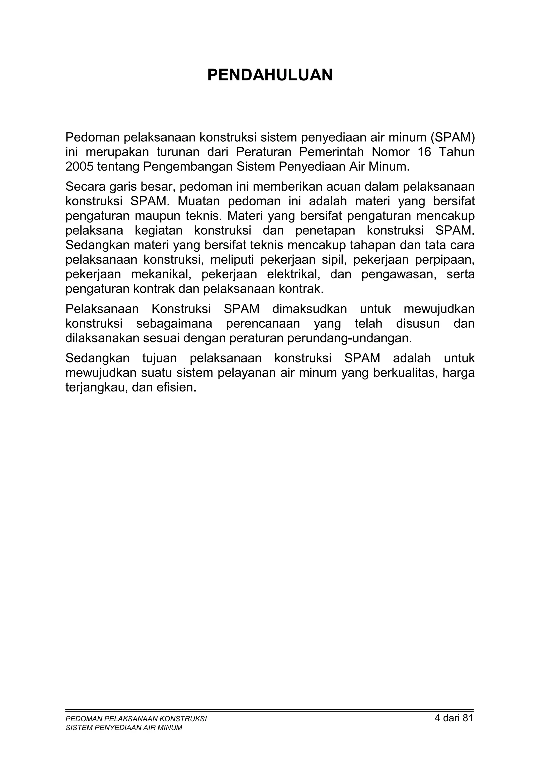 Pedoman Pelaksanaan Konstruksi Sistem Penyediaan Air Minum | PDF