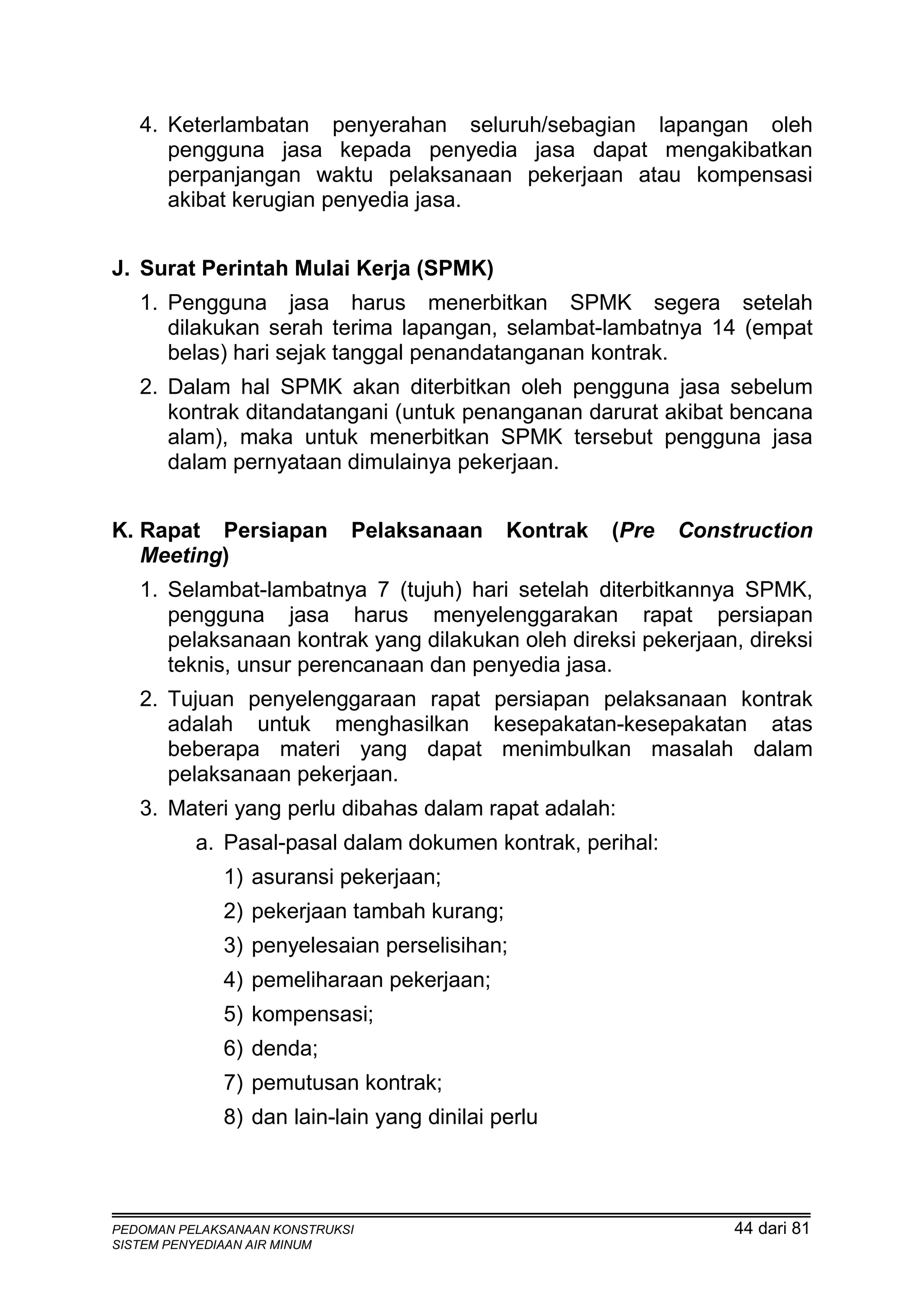 Pedoman Pelaksanaan Konstruksi Sistem Penyediaan Air Minum | PDF