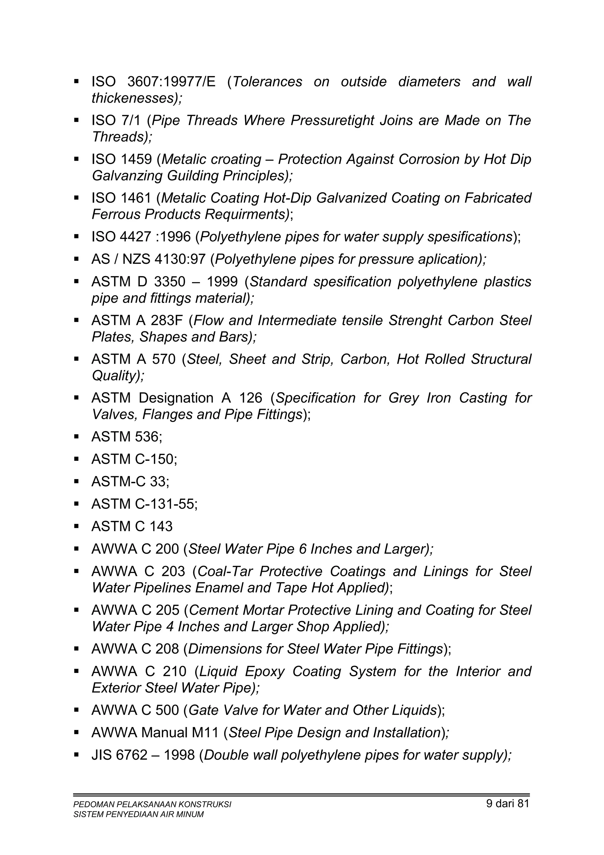 Pedoman Pelaksanaan Konstruksi Sistem Penyediaan Air Minum | PDF