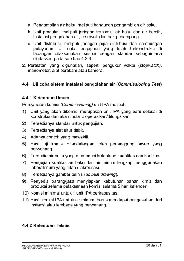 Pedoman Pelaksanaan Konstruksi Sistem Penyediaan Air Minum | PDF