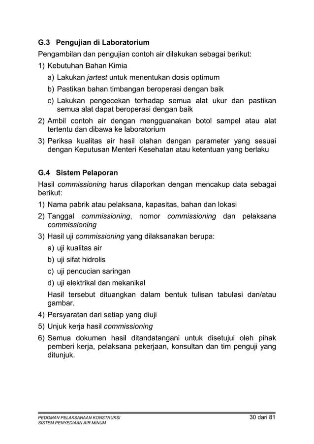 Pedoman Pelaksanaan Konstruksi Sistem Penyediaan Air Minum | PDF