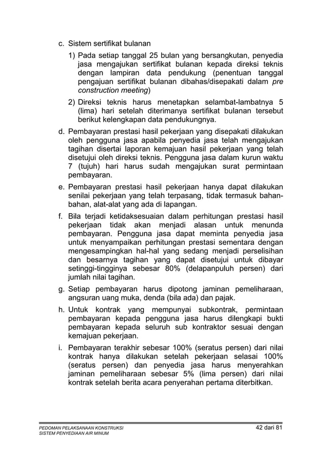Pedoman Pelaksanaan Konstruksi Sistem Penyediaan Air Minum | PDF