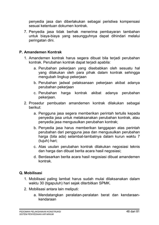Pedoman Pelaksanaan Konstruksi Sistem Penyediaan Air Minum | PDF