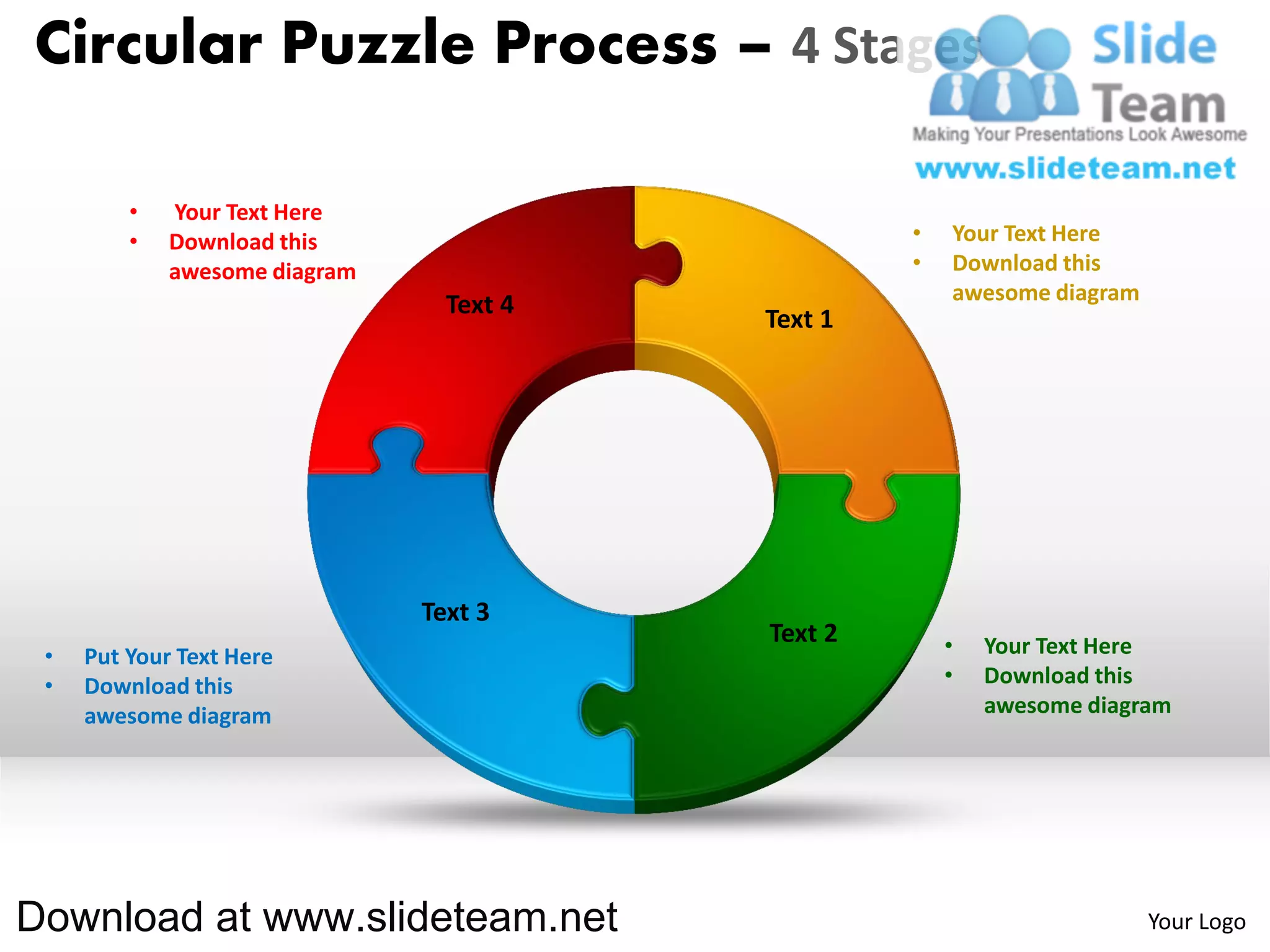4 pieces pie chart circular puzzle with hole in center process ...