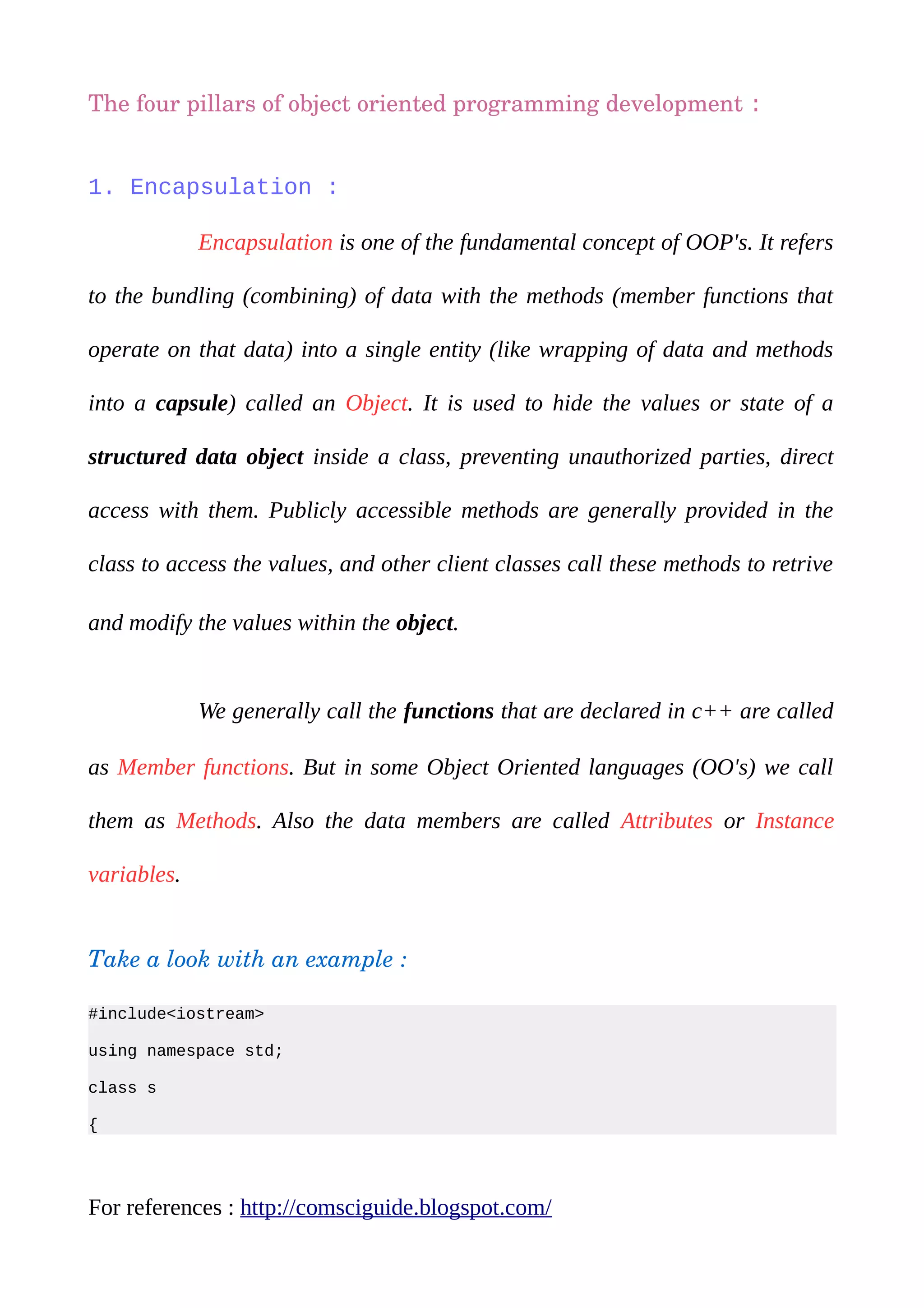 4 pillars of OOPS CONCEPT | PDF