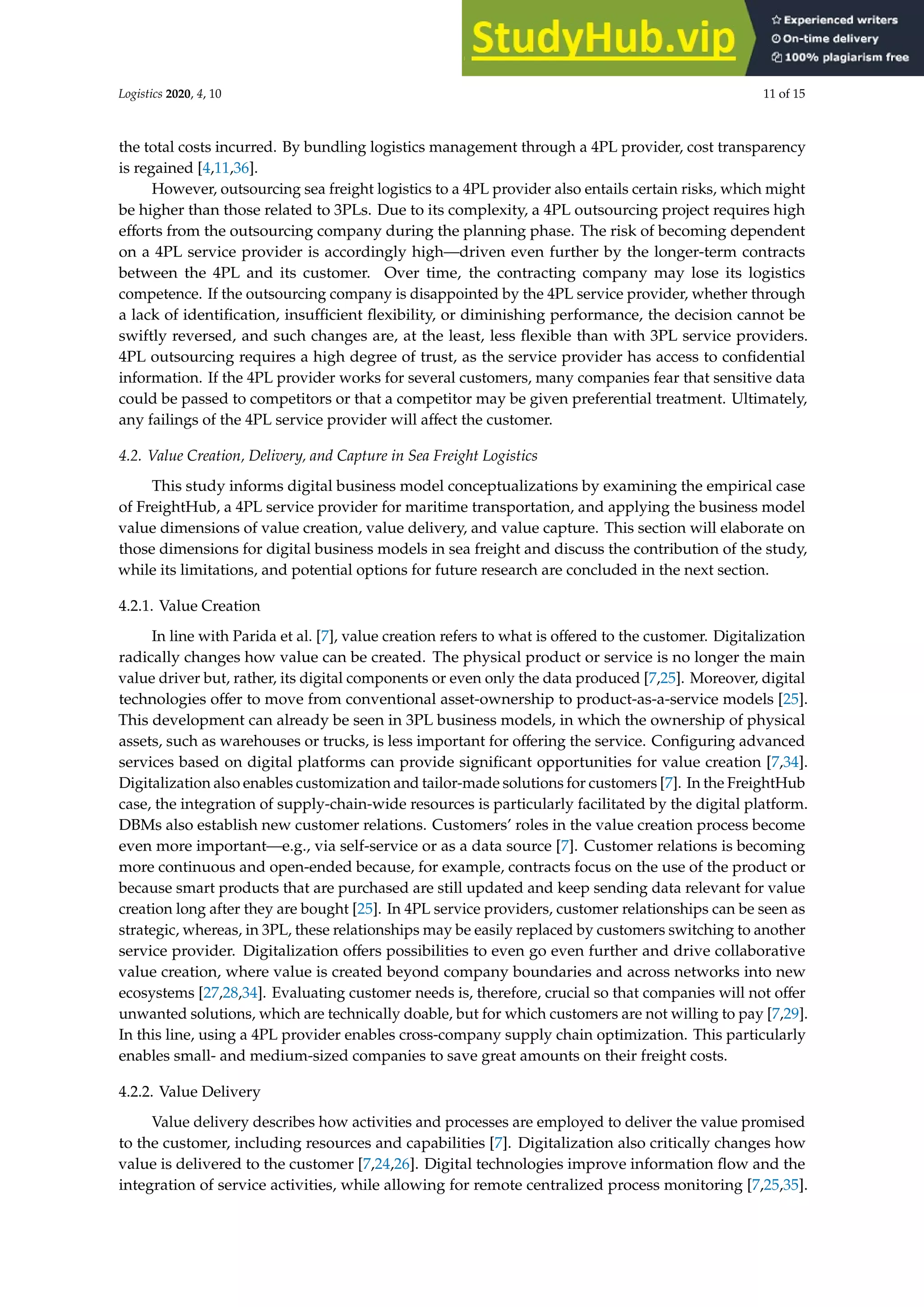 4PL Digital Business Models In Sea Freight Logistics The Case Of FreightHub | PDF