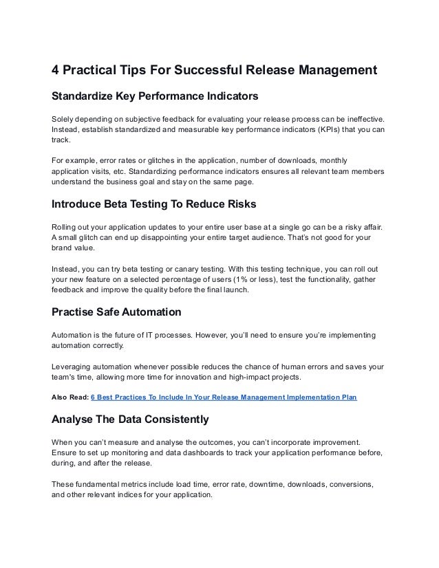 4 Practical Tips For Successful Release Management | PDF | Computer ...