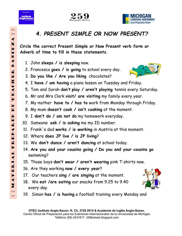 4 Present Simple or Now Present Circle Correct Verb form or Adverbs | PDF