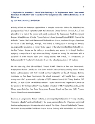 4 Primary School Libraries in Trinidad opened by NALIS Primary Schools ...