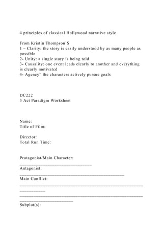 4 principles of classical Hollywood narrative styleFrom Kristi.docx