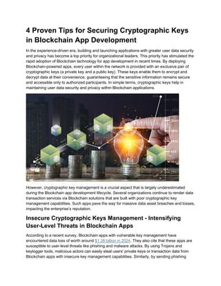 Secure Blockchain App Cryptographic Keys for Seamless Data Transactions | PDF
