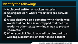 Reading & Writing Skills | Hypertext, Hypotext and Hyperlik | PDF