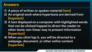Reading & Writing Skills | Hypertext, Hypotext and Hyperlik | PDF