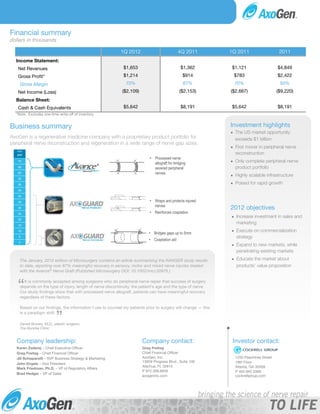 1Q12 AxoGen Inc. Fact Sheet | PDF