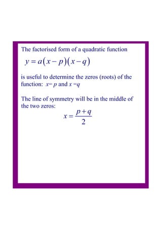 4) quadratic functions factorised form | PDF