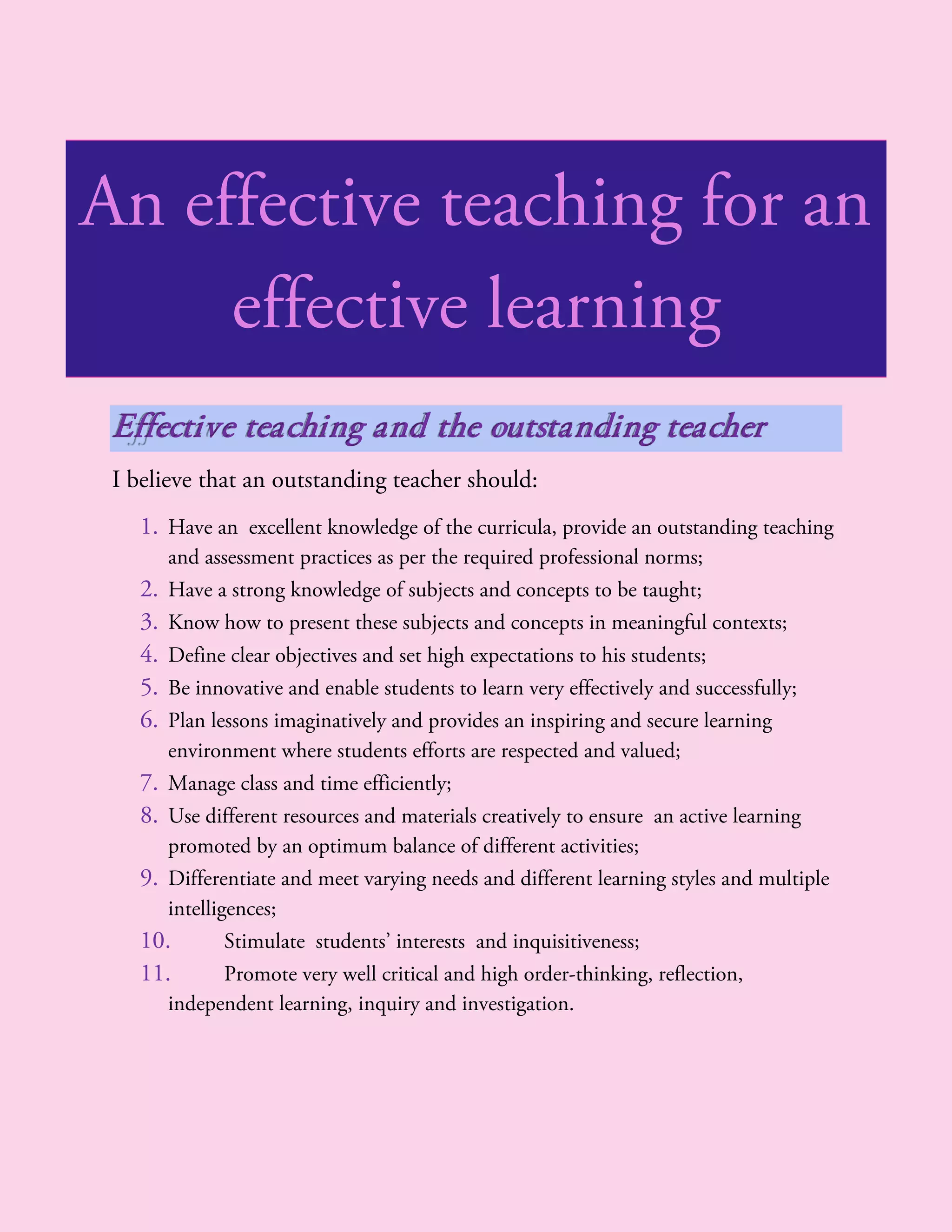 4 questions linked in an effective teaching for an effective learning | PDF