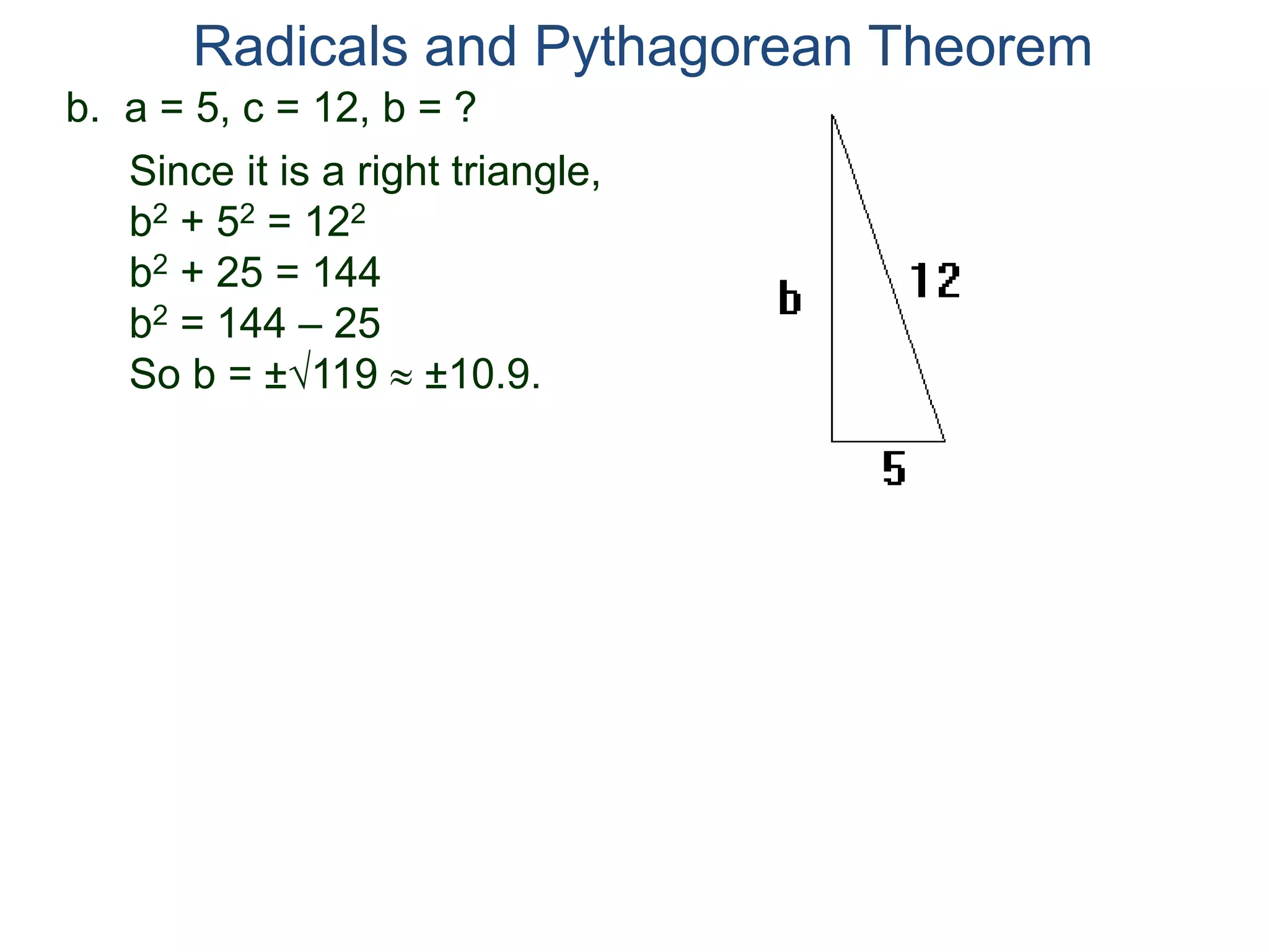 4 radicals and pythagorean theorem x | PPT