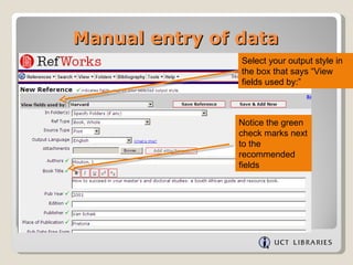 Refworks manual entry - Classic | PPT
