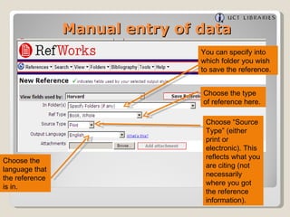 Refworks manual entry - Classic | PPT