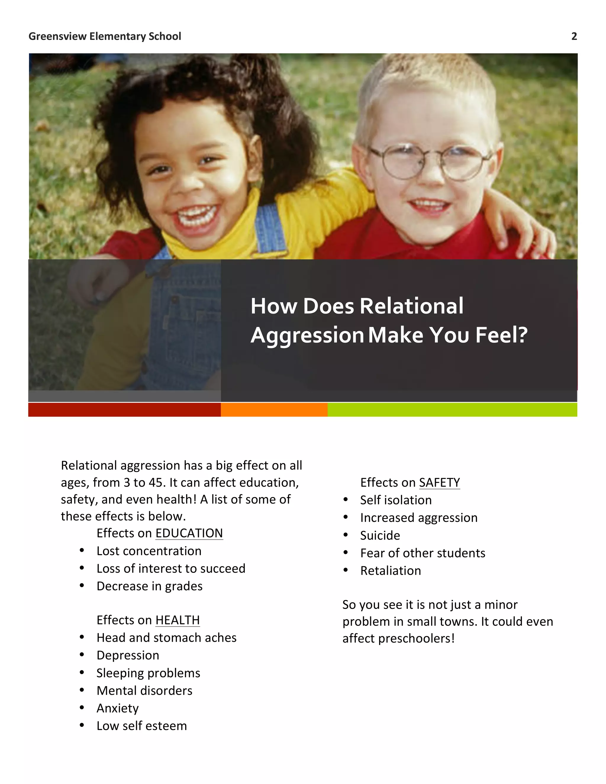 Greensview Elementary School - Relational Aggression (Anti-Bullying) | PDF