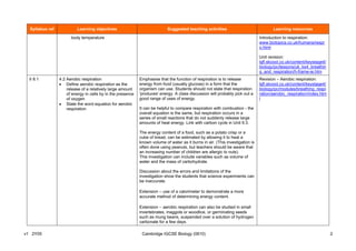 IGCSE Respiration and The Human Transport System Learning Objectives | PDF
